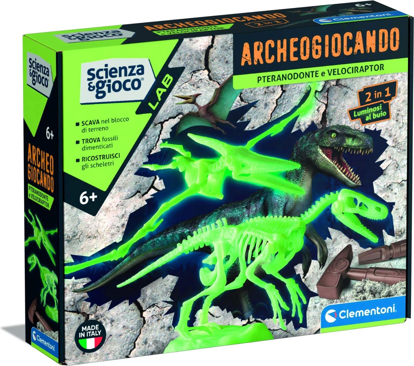 Clementoni Science Lab-Archaeogiocando Pteranodon en Velociraptor-Dinosaurussen, Fossielenkit ...